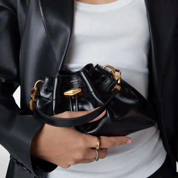 JIMMY CHOO Cinch Small Soft Shiny Biker Leather Shoulder Bag - Black