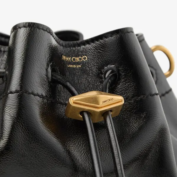 JIMMY CHOO Cinch Small Soft Shiny Biker Leather Shoulder Bag - Black