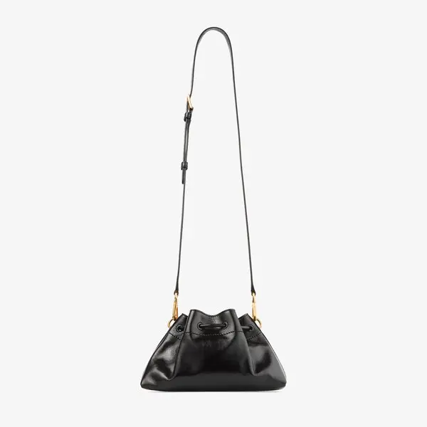 JIMMY CHOO Cinch Small Soft Shiny Biker Leather Shoulder Bag - Black