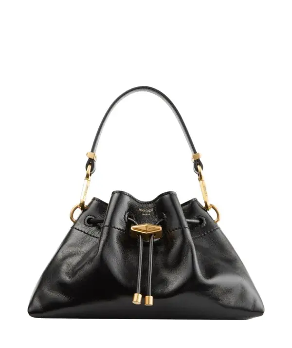 JIMMY CHOO Cinch Small Soft Shiny Biker Leather Shoulder Bag - Black