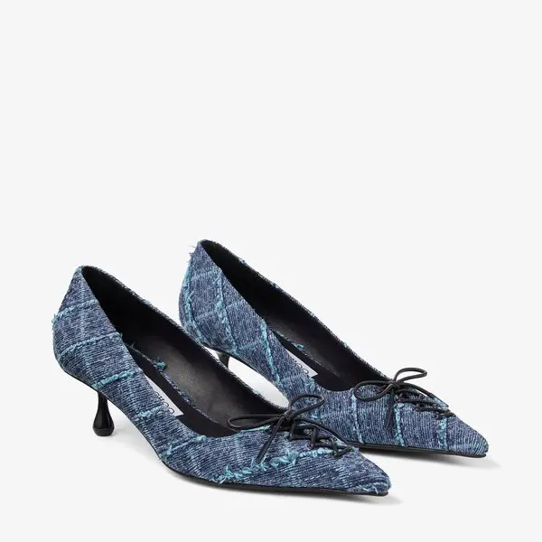 JIMMY CHOO Scarlett 50 Crosshatch Denim Pumps - Blue