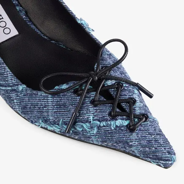 JIMMY CHOO Scarlett 50 Crosshatch Denim Pumps - Blue