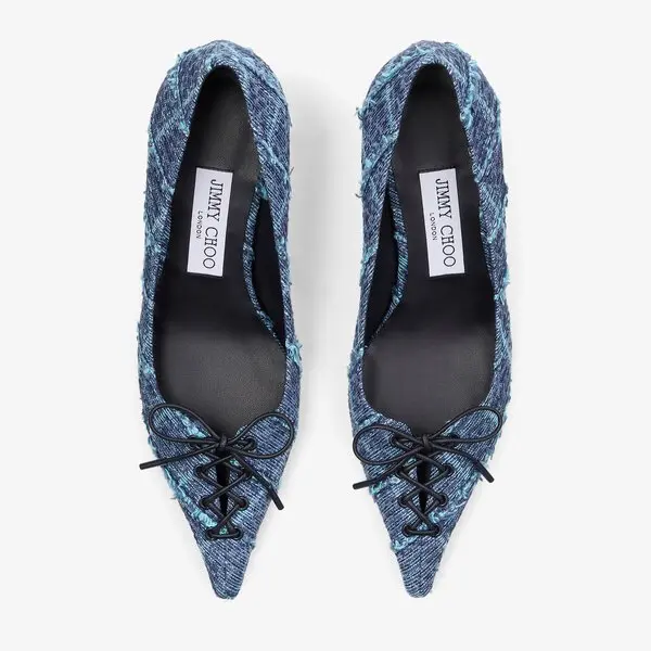 JIMMY CHOO Scarlett 50 Crosshatch Denim Pumps - Blue