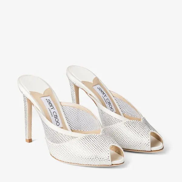 JIMMY CHOO Brigitte Crystal Embellished Mesh Mule - Neutral