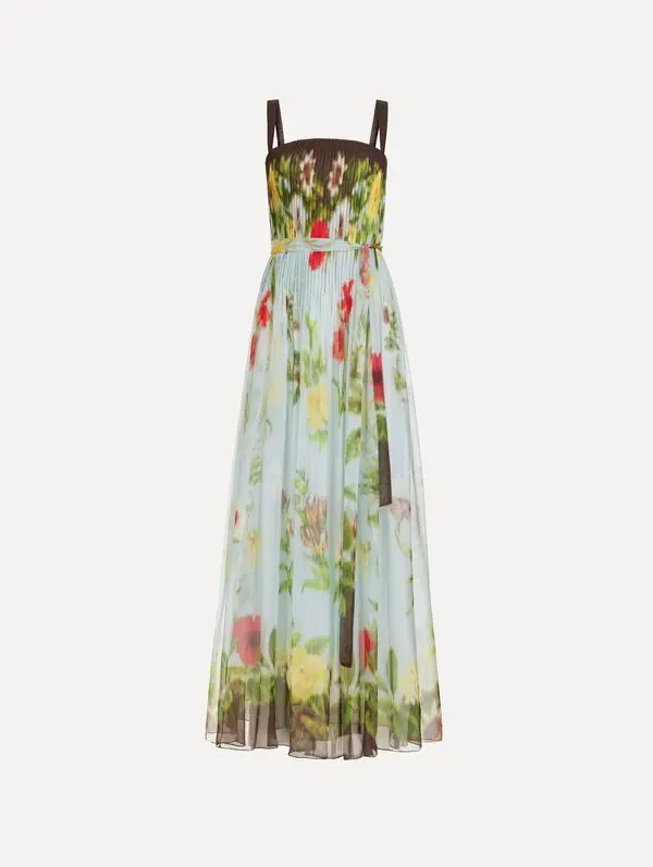 Oscar De La Renta Silk Chiffon Floral Gown