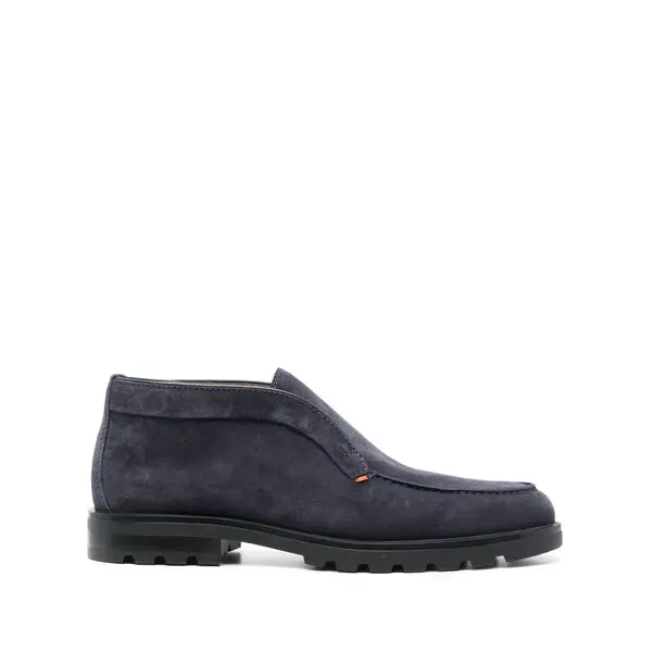 Santoni Navy Calf Suede Boots - Blue