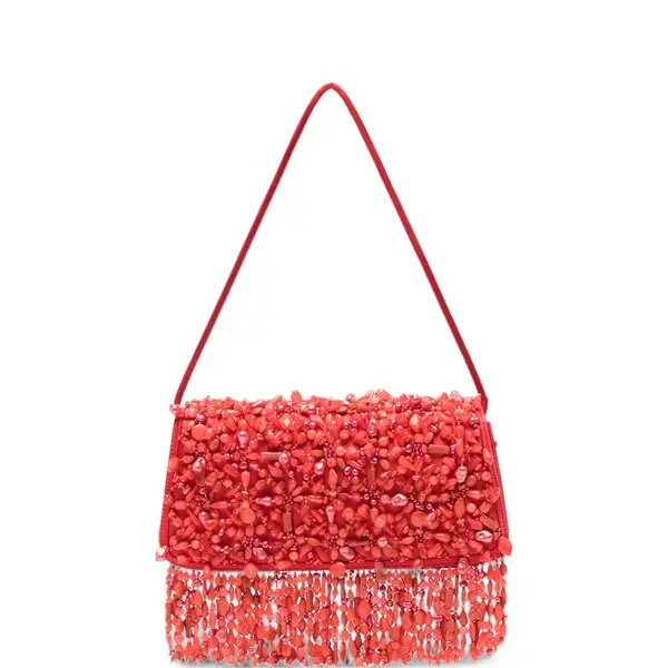 Cult Gaia Beaded Fringe Shoulder Bag - Red