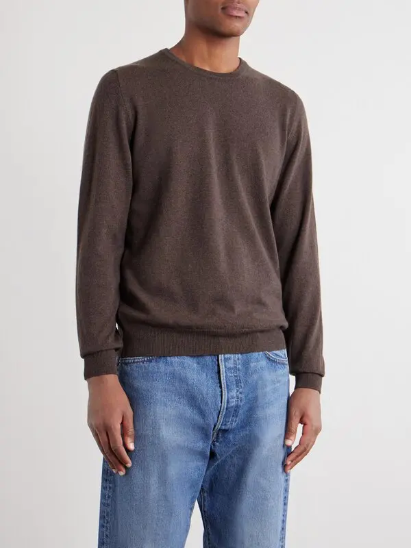 Fedeli One-ply Cashmere Crewneck Sweater - Brown