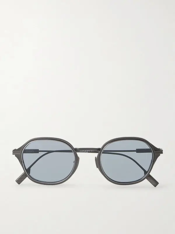 Zegna Round-frame Titanium Sunglasses - Black
