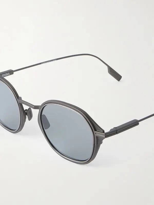 Zegna Round-frame Titanium Sunglasses