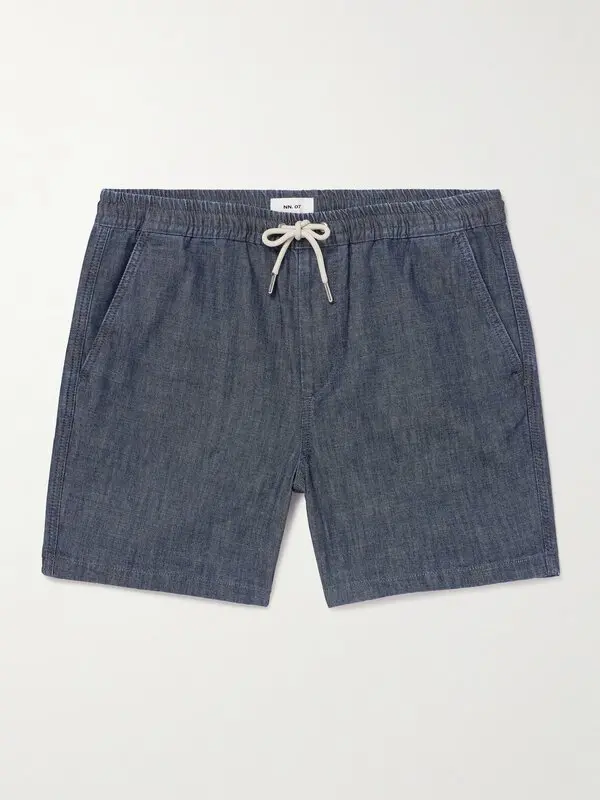 Nn07 Gregor Straight-leg Cotton-chambray Drawstring Shorts