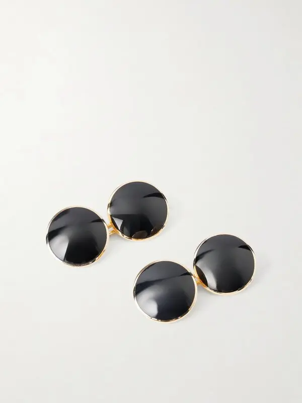 TOM FORD 18kt Yellow Gold And Onyx Round Cufflinks - Black