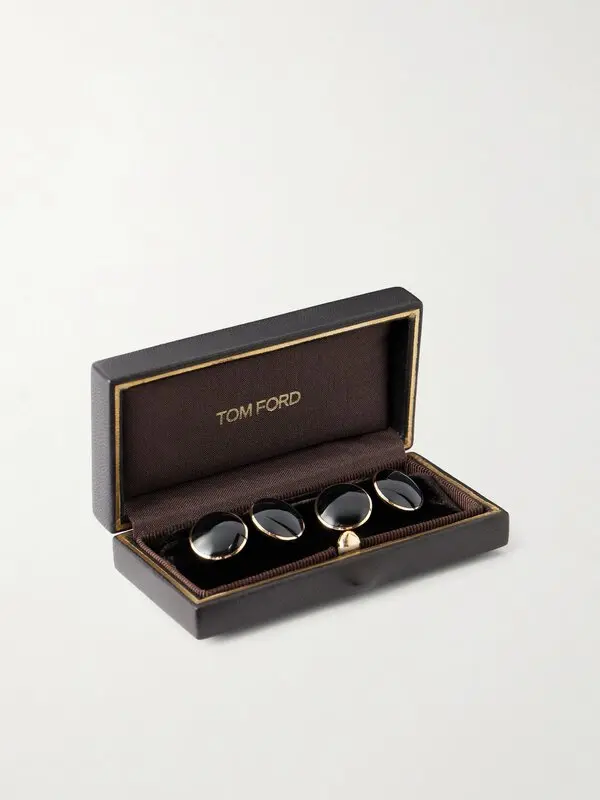 TOM FORD 18kt Yellow Gold And Onyx Round Cufflinks