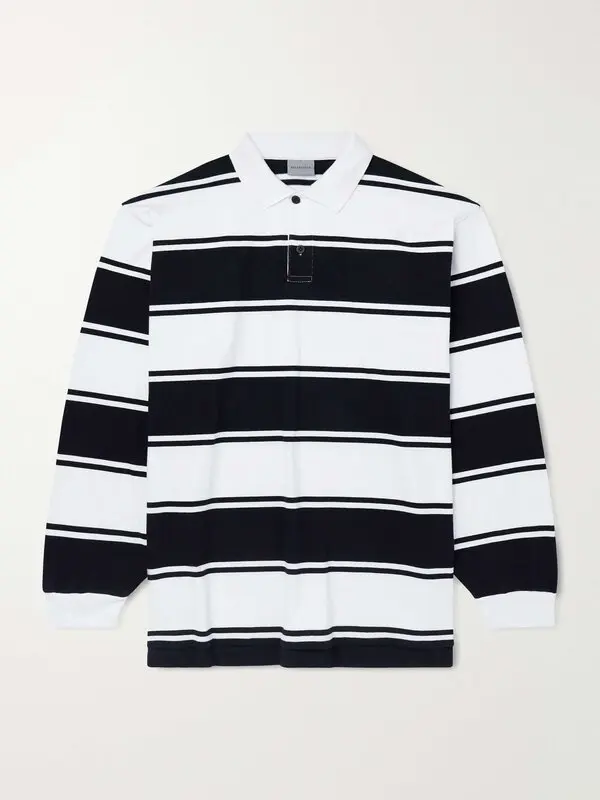 Balenciaga Stripe Cotton Polo Shirt - White