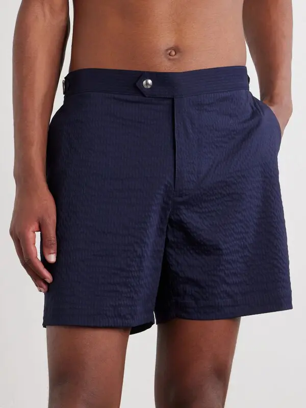 Mr P. Straight-leg Seersucker Swim Shorts