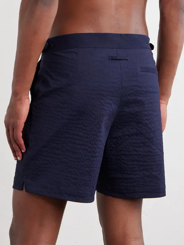 Mr P. Straight-leg Seersucker Swim Shorts