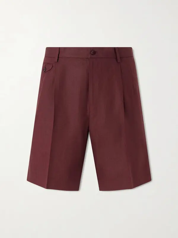 Dolce & Gabbana Maiolica Corallo Straight-leg Pleated Linen Shorts - Burgundy