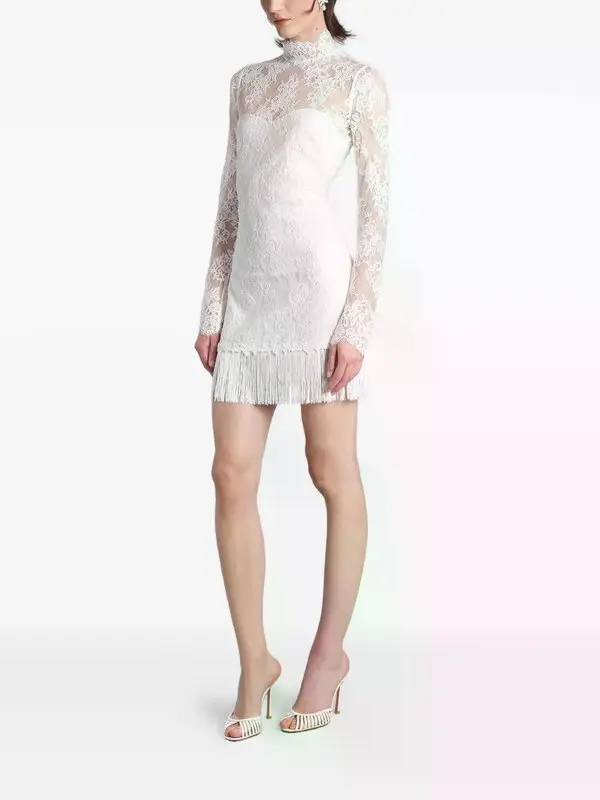 Retrofete Xylina Lace Mini Dress With Fringe Trim - White