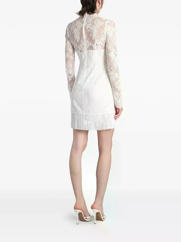 Retrofete Xylina Lace Mini Dress With Fringe Trim - White
