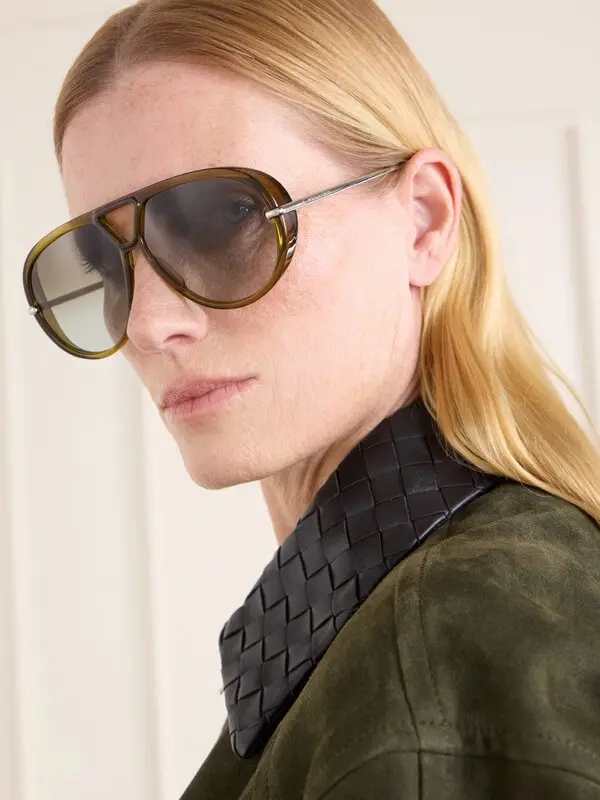 Bottega Veneta Drop' Aviator Acetate Sunglasses - Brown