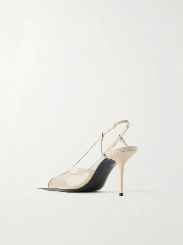 Saint Laurent Renée Patent Leather-trimmed Mesh Slingback Pumps - Neutrals