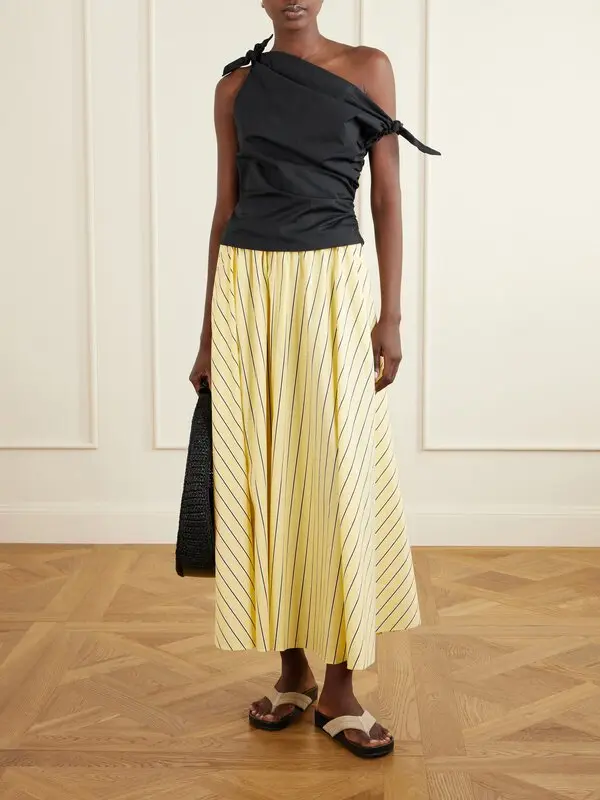 Staud Bellaria Asymmetric Knot Detail Poplin Top - Black