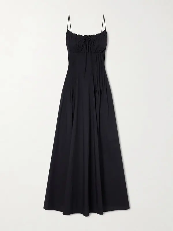 Staud Margi Ruffled Pleated Midi Dress - Black