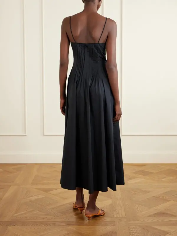 Staud Margi Ruffled Pleated Midi Dress - Black