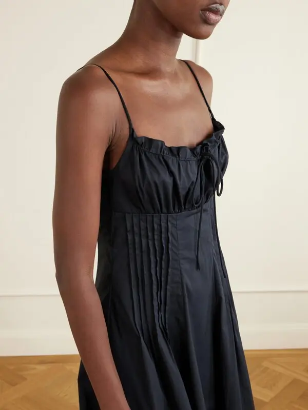 Staud Margi Ruffled Pleated Midi Dress - Black