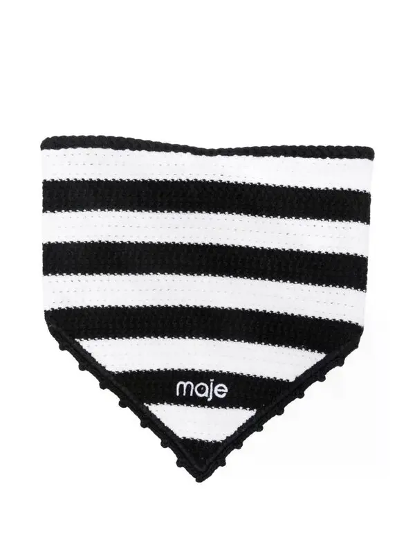 Maje Crochet-knit Striped Bandana - Black