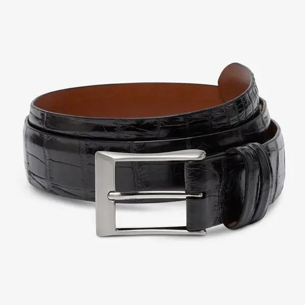 Allen Edmonds Genuine Crocodile Dress Belt With Metal Buckle - Black Genuine Crocodile