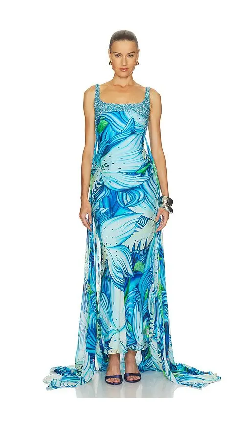 LA FUORI Floral Trail Gown