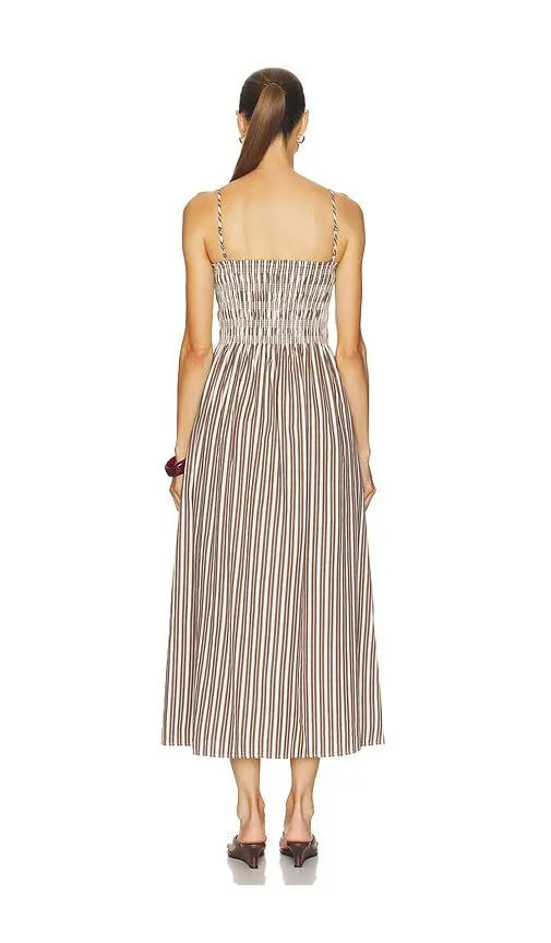 PISTOLA Bianca Shirred Midi Dress With Vertical Stripes