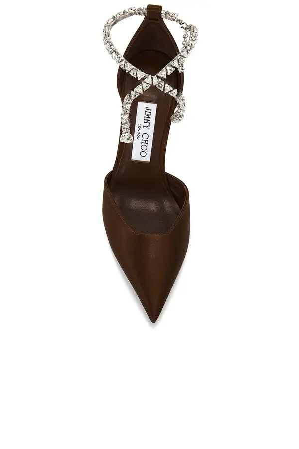 JIMMY CHOO Stevie 100 Metallic Satin Pump With Crystal Embellished Ankle Strap - Bronze