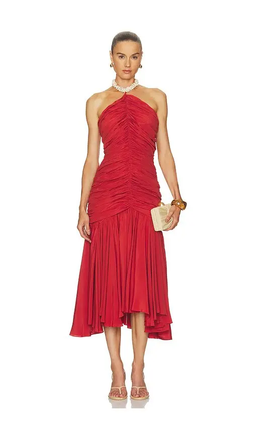 Balmain Shell Detail Draped Crepe Long Dress