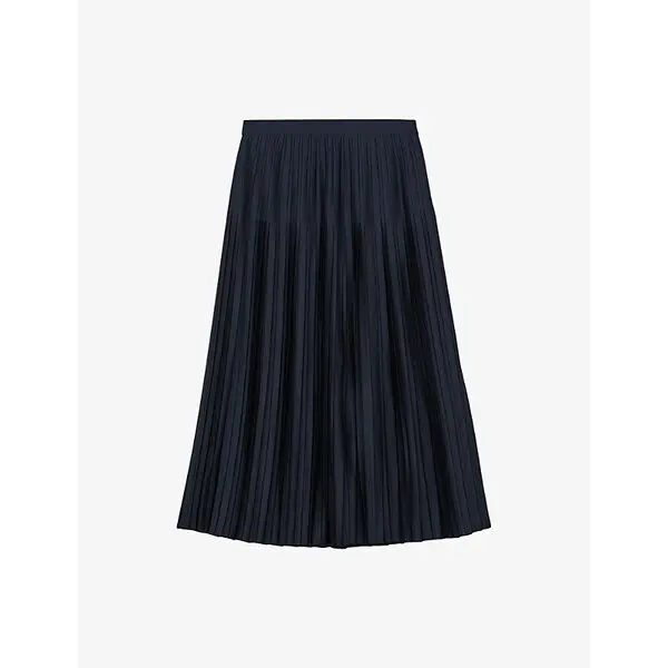 REISS Savannah Pleated Satin Midi Skirt