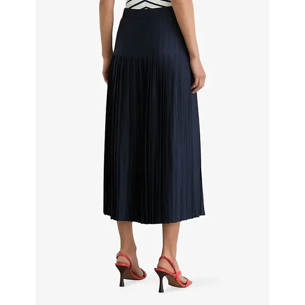 REISS Savannah Pleated Satin Midi Skirt