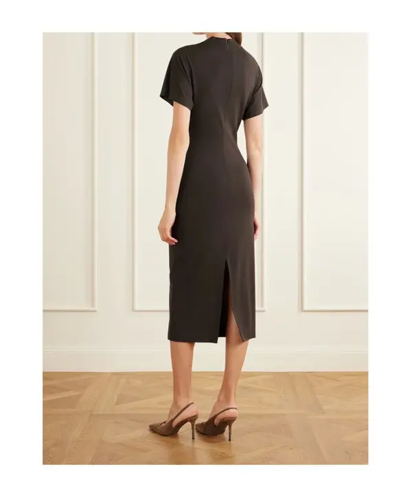 Brunello Cucinelli Knitted High-neck Short-sleeve Dress - Brown