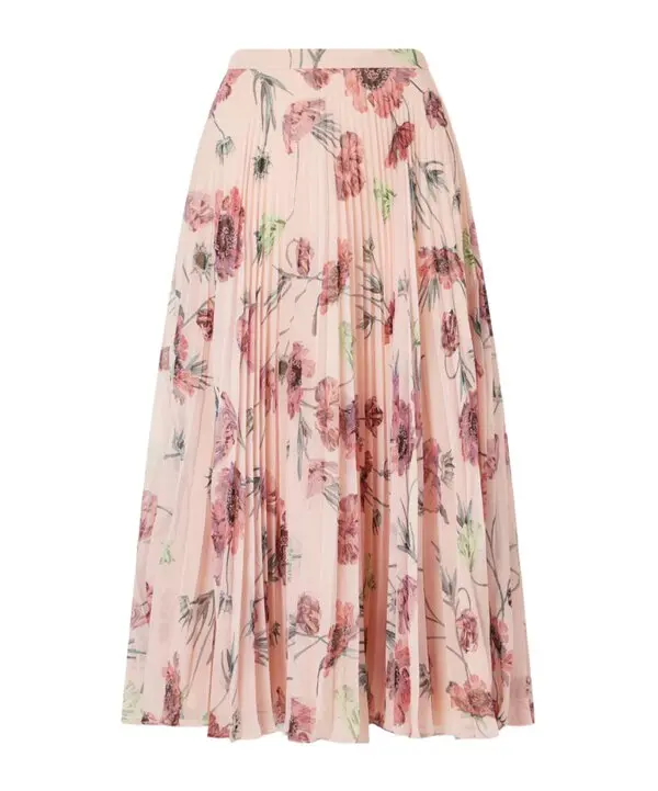 Erdem Floral-print Plissé-voile Midi Skirt - Nude