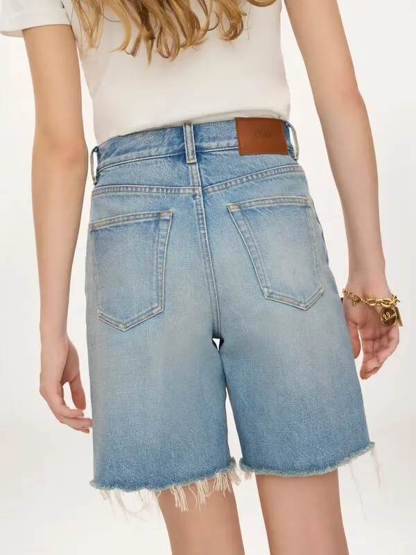 Chloé High-waisted Frayed Denim Shorts - Soft Blue