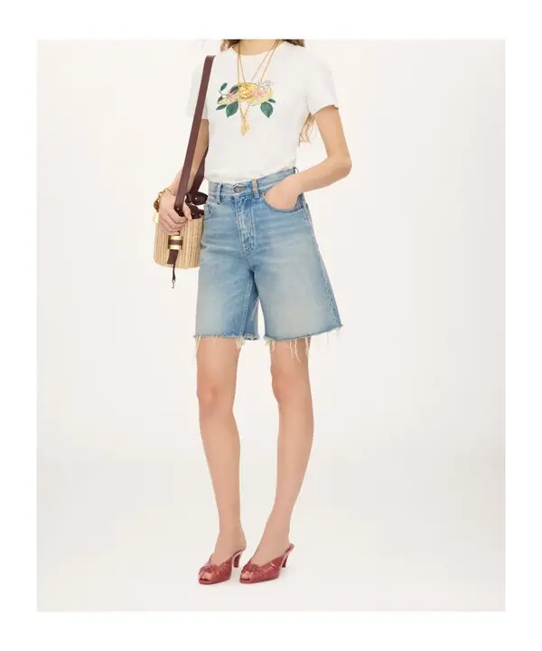 Chloé High-waisted Frayed Denim Shorts - Soft Blue