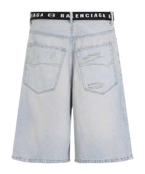 Balenciaga Logo Belt Denim Shorts - Light Blue