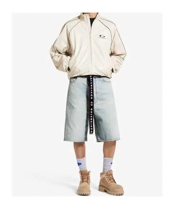 Balenciaga Logo Belt Denim Shorts - Light Blue