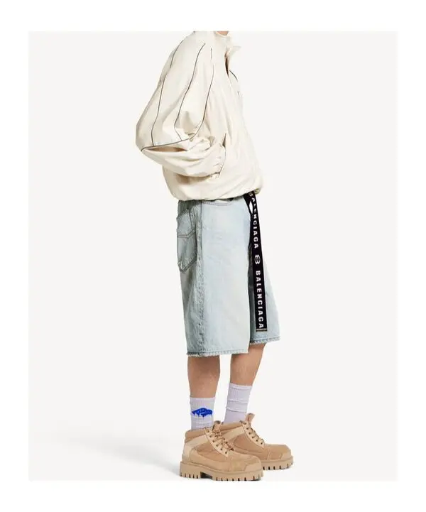 Balenciaga Logo Belt Denim Shorts - Light Blue