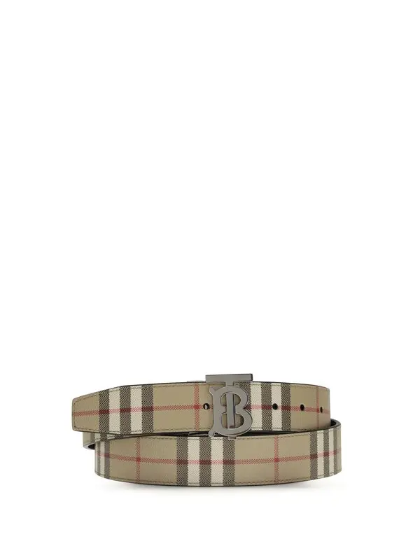 Burberry Tb Reversible Check Belt - Cream