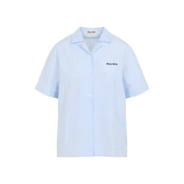 Miu Miu Short Sleeve Micro Gingham Shirt