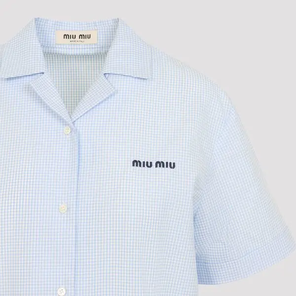 Miu Miu Short Sleeve Micro Gingham Shirt