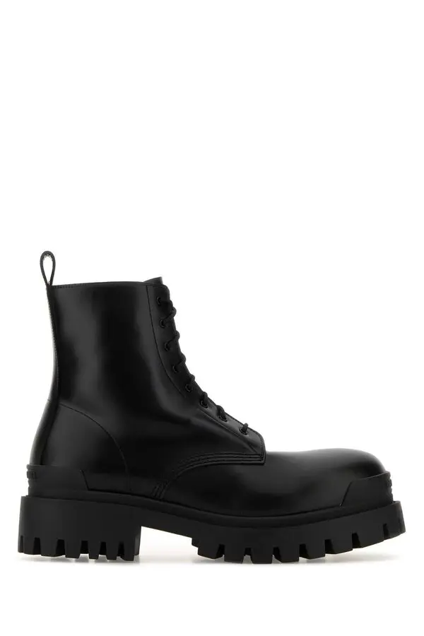 Balenciaga Leather Strike Ankle Boots - Black
