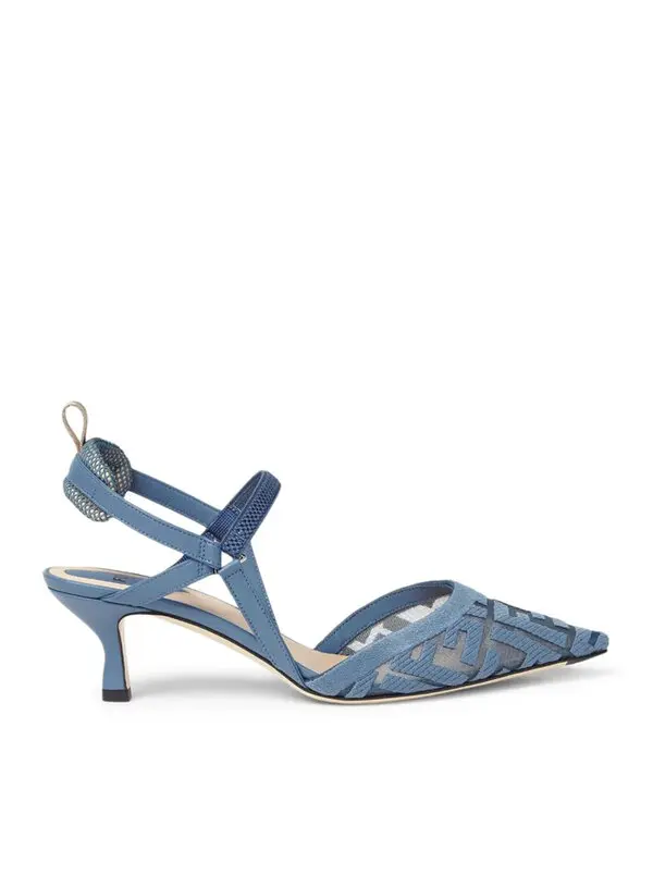 Fendi Colibrì Lite Slingback Mesh Ff Embroidery Mid Heel - Multicolor