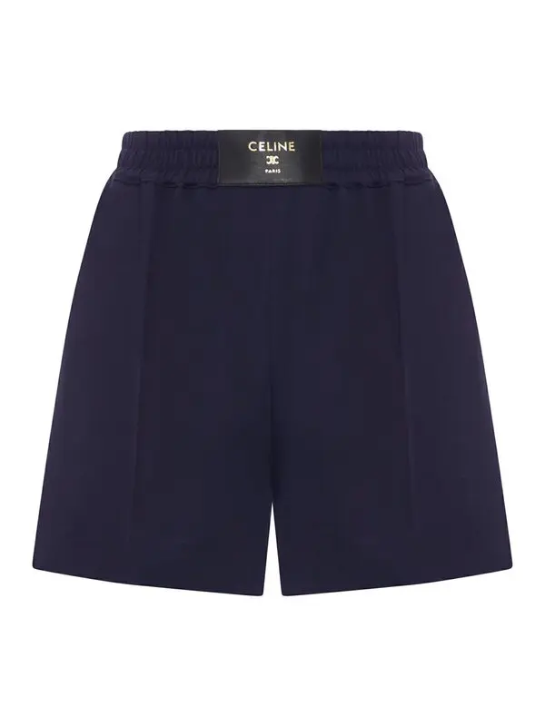 Celine Shorts With Elastic Waist And Logo - Blue
